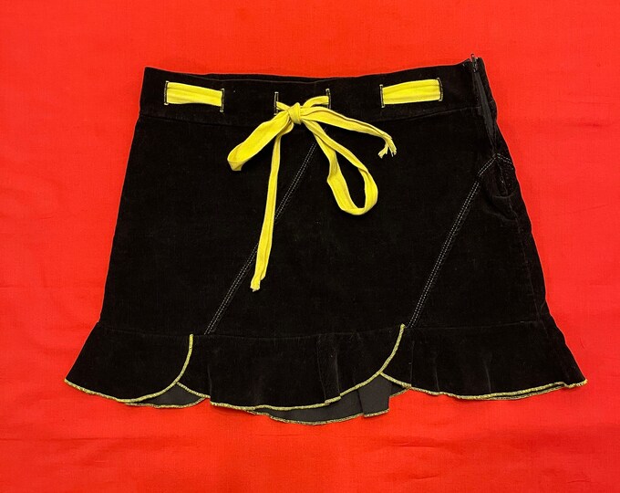 Y2K Morbid Threads Black Corduroy Yellow Lace Mall Goth Mini Skirt - Etsy