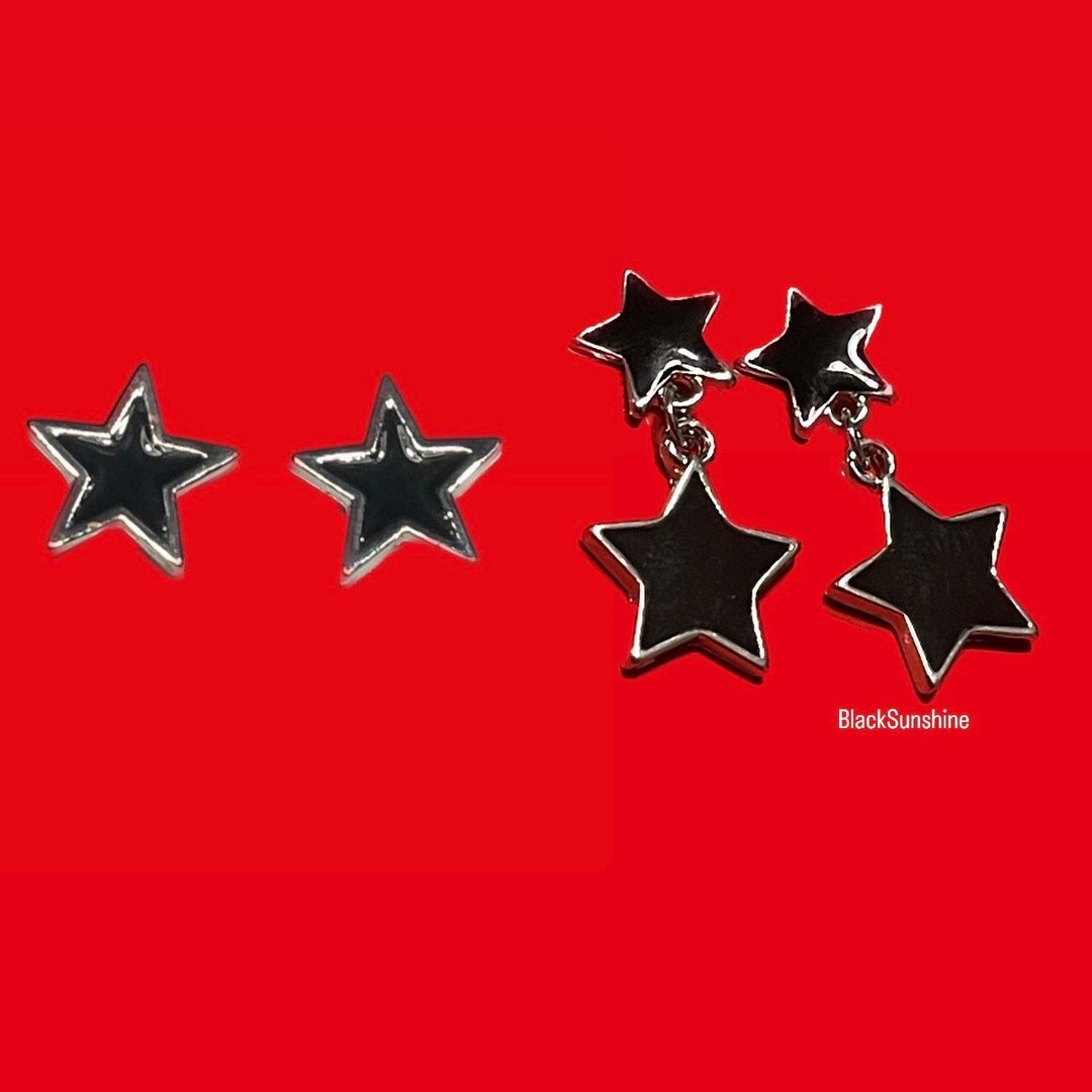Y2K Black Star Silver Alt Emo Half Inch Stud / Dangle Earring - Etsy