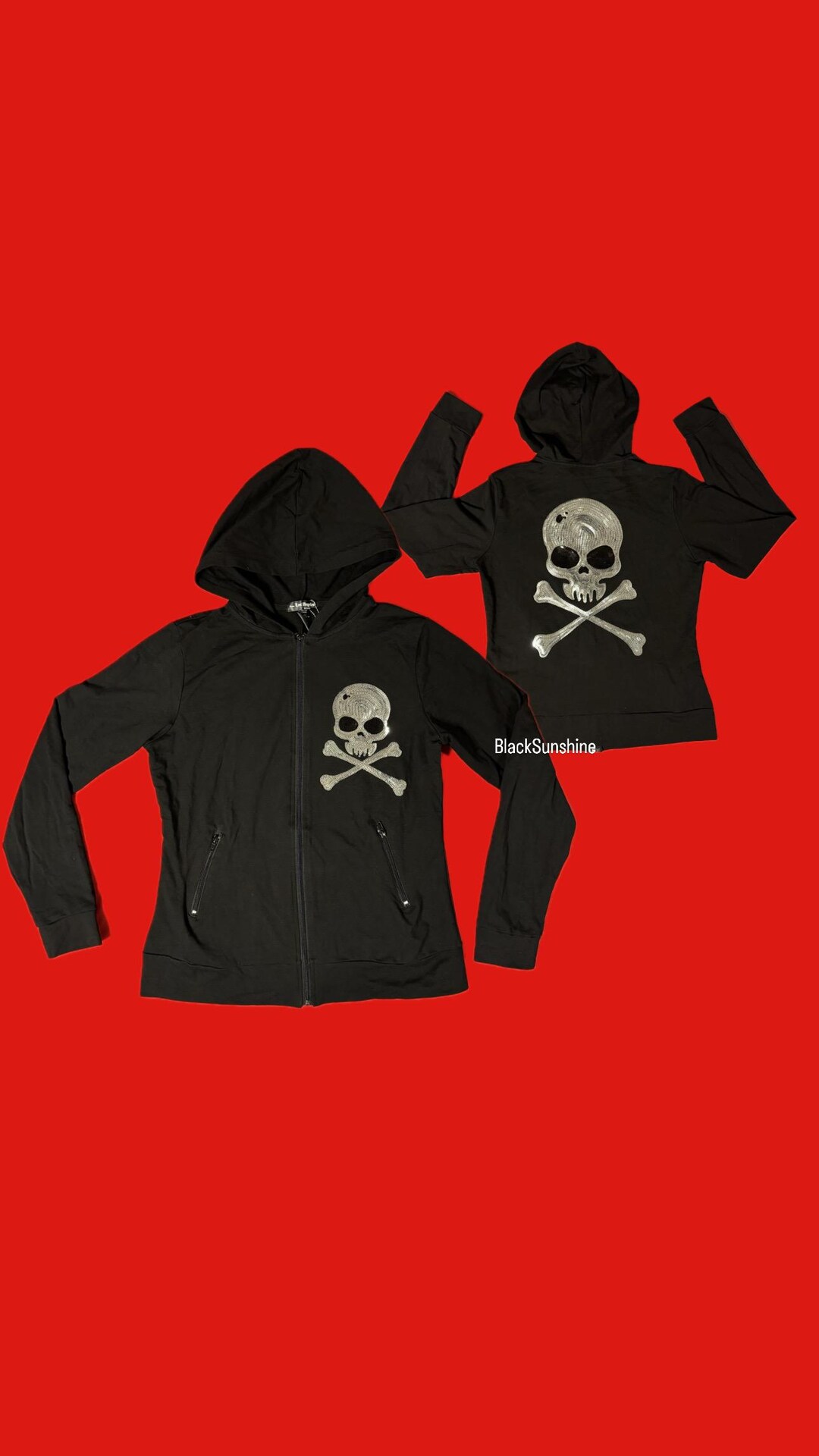 Skull Crossbones Sequin Emo Goth Zip up Plus Size Hoodie XXL - Etsy