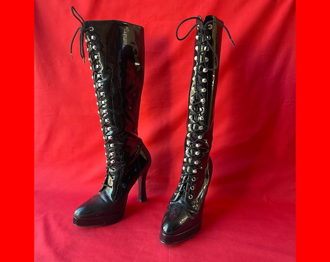 VTG 90s Morbid Threads PVC Eyelet Goth Boots Size 7 - Etsy