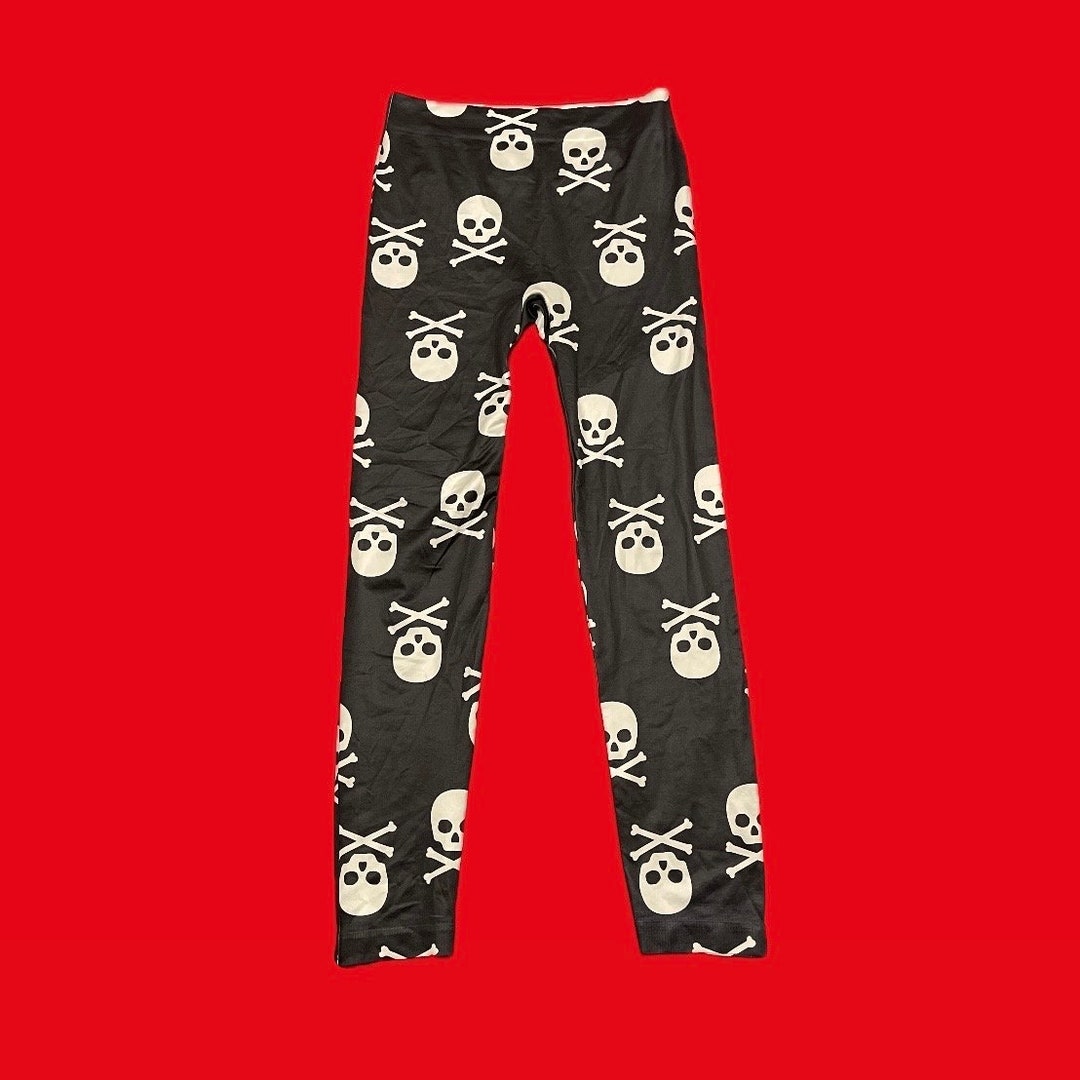 Skull Crossbones Print Alt Emo Goth Pant Leggings M - Etsy