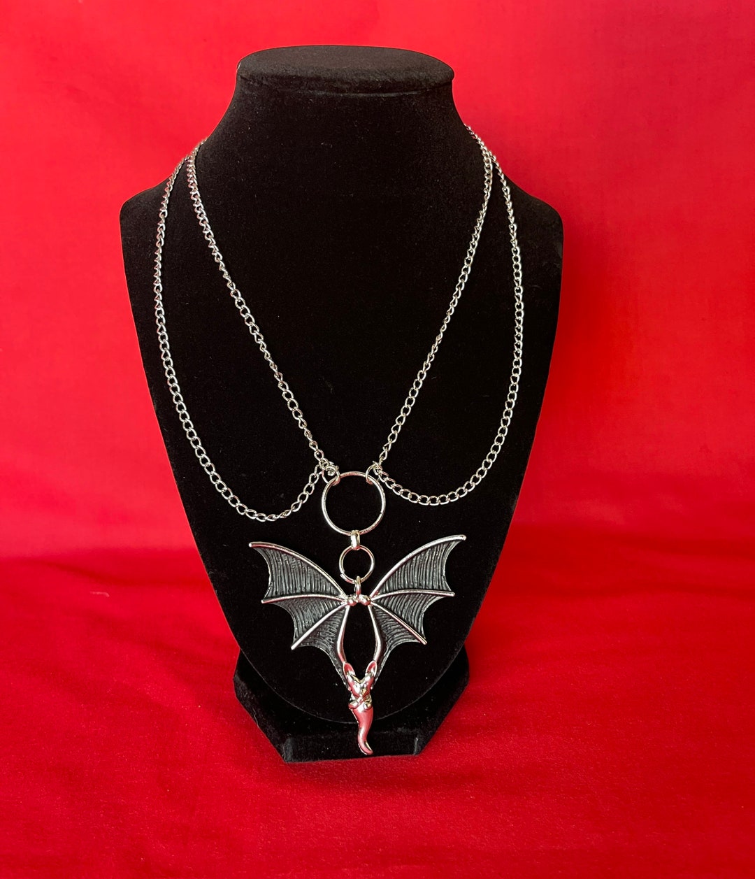 Goth Bat Double Chain Necklace - Etsy