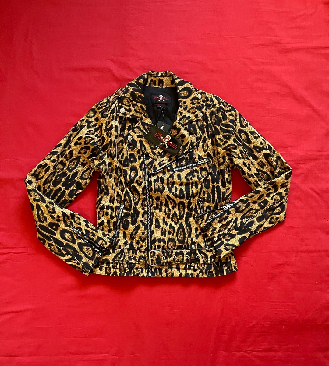 Royal Bones by Tripp NYC Cheetah Leopard Print Motorcycle Jacket S - Etsy