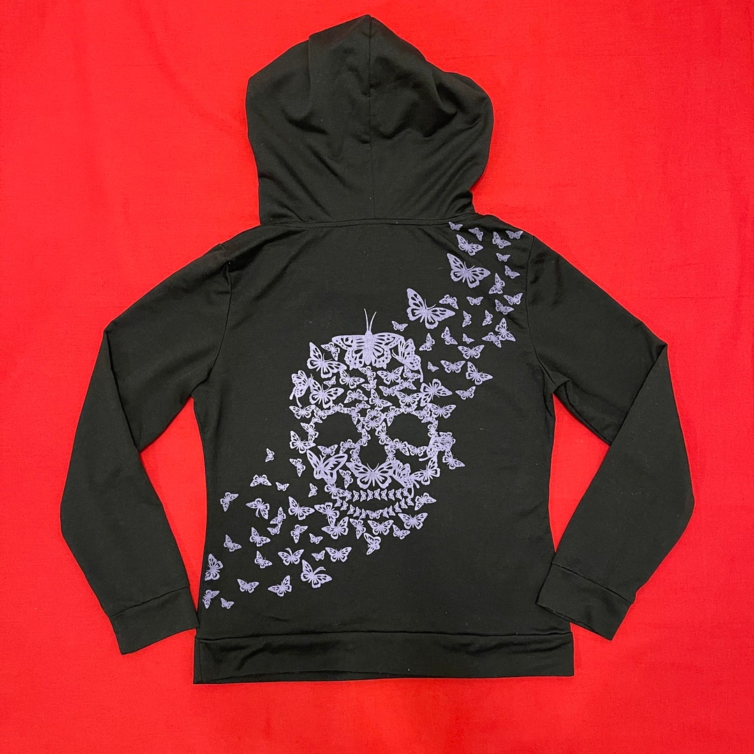 Butterfly Skull Purple Black Mall Goth Hoodie M - Etsy