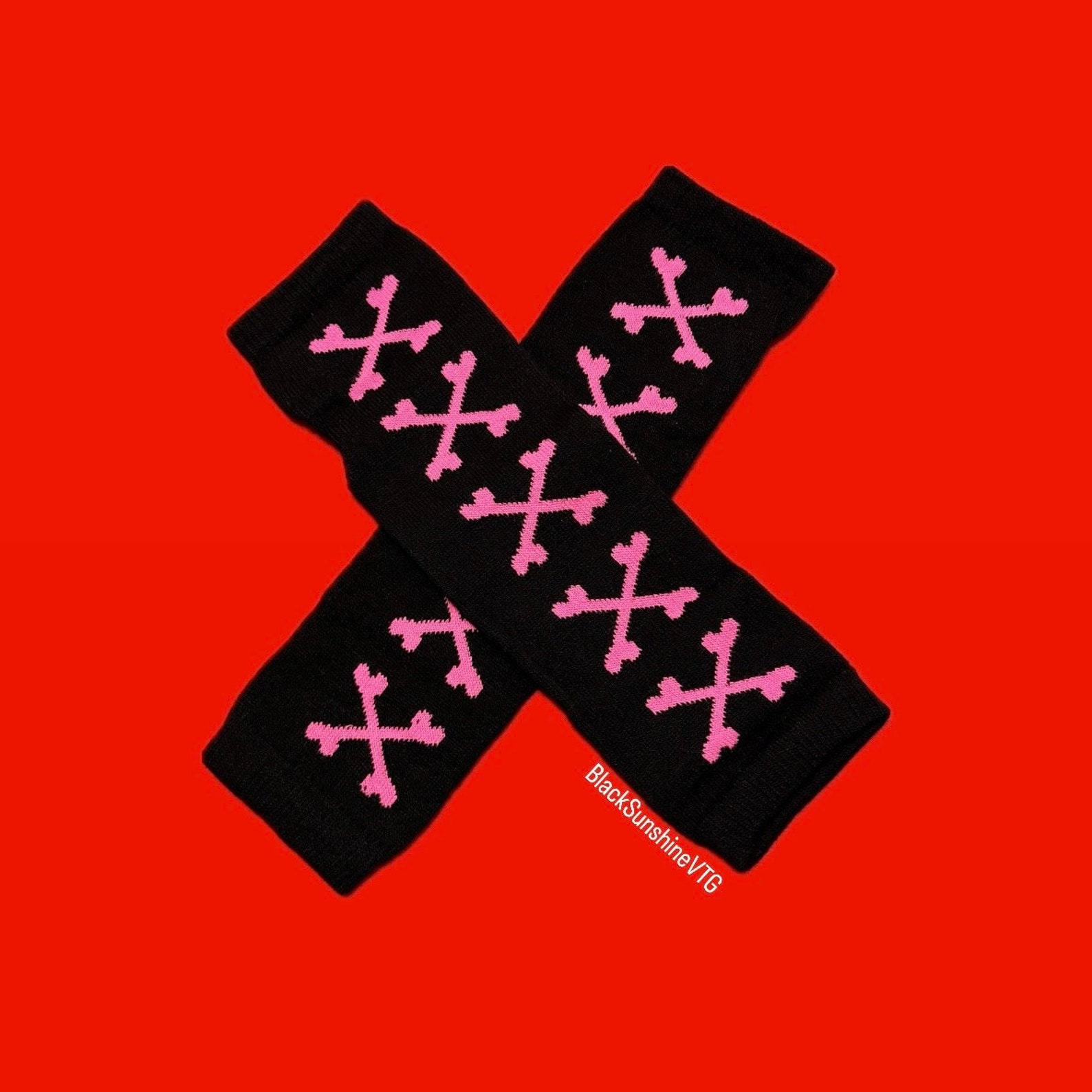 Pink Black Bones Arm Warmer W/ Thumbholes Emo Goth Armwarmers - Etsy