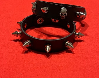 Spiked Skull Emo Goth Alt Faux Leather Wristband Cuff Bracelet - Etsy