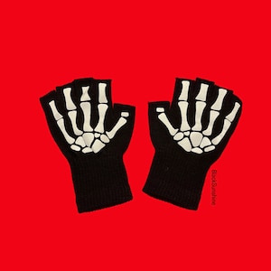 Skeleton Hand Bone Acrylic Emo Goth Spooky Fingerless Gloves ( Short ...