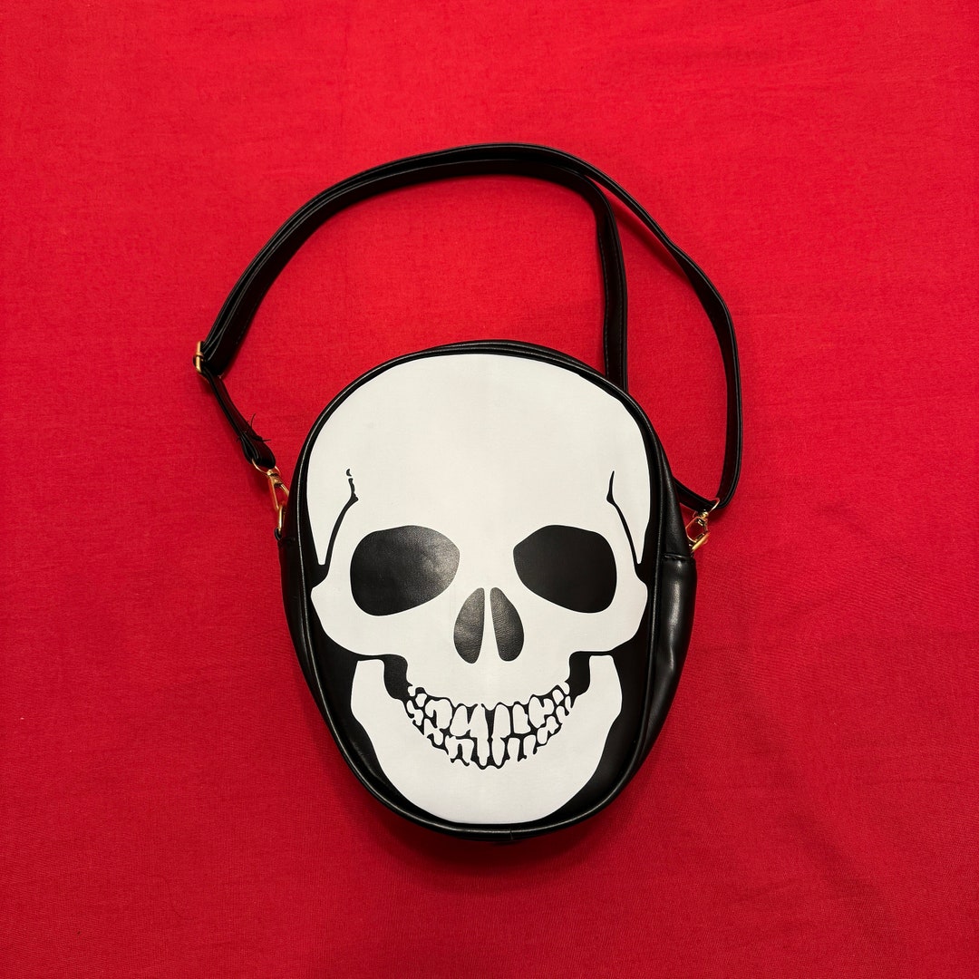 White Skull Black Zipper Alt Goth Crossbody Purse - Etsy