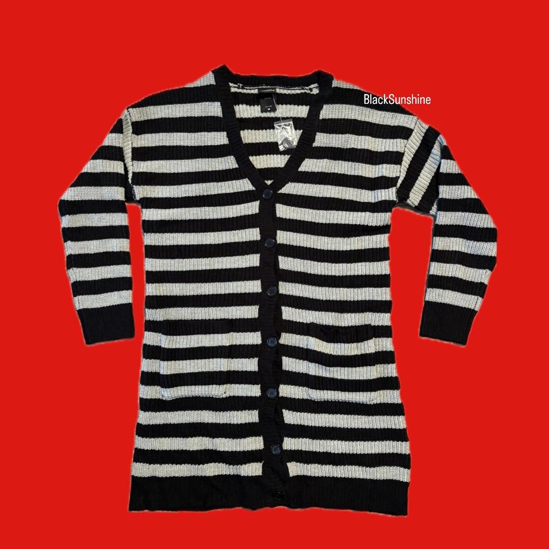 Oversized Black & White Stripe Emo Goth Cardigan M - Etsy
