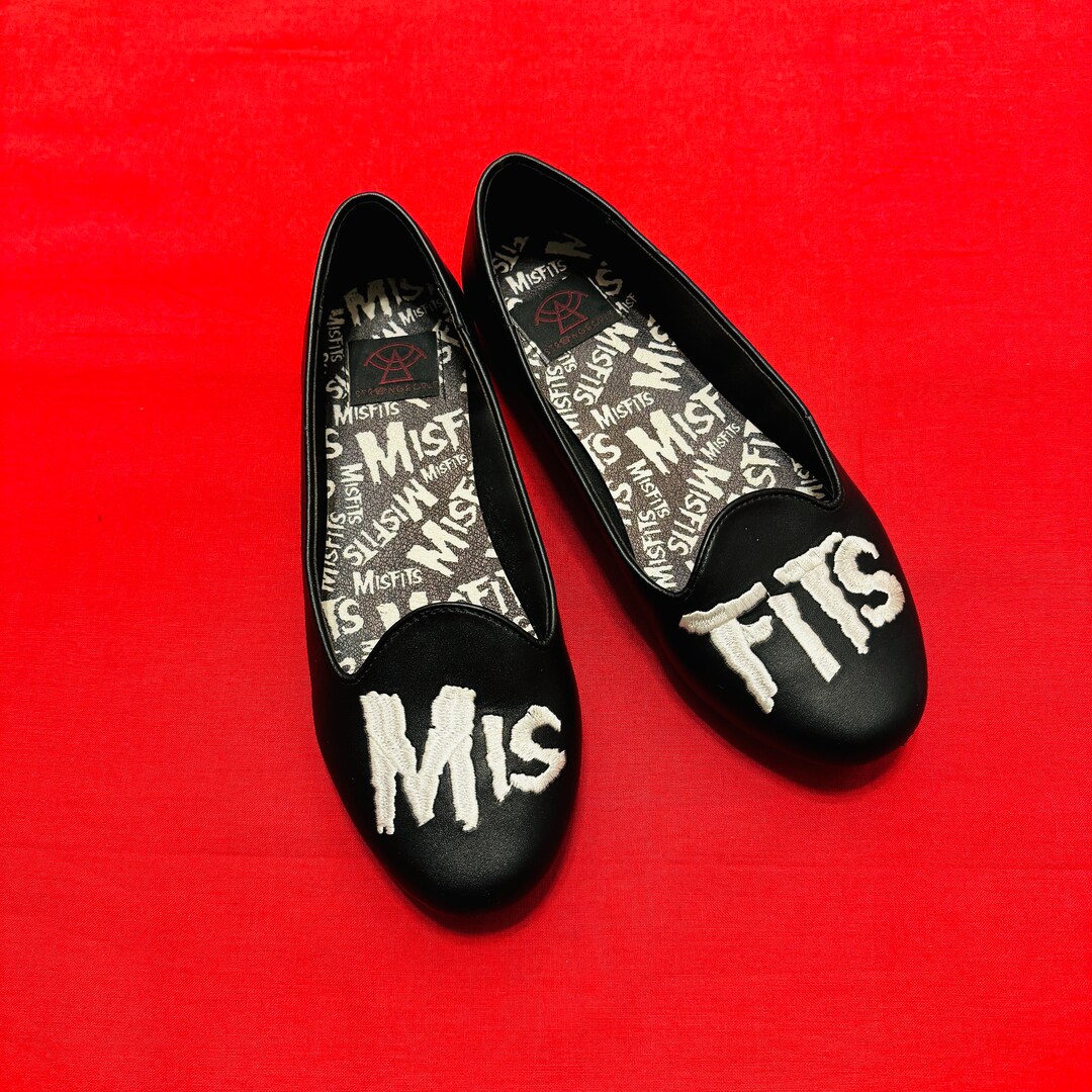 Misfits Logo Embroidered Toe Dagger Flats Goth Punk Slip on Shoes Size ...