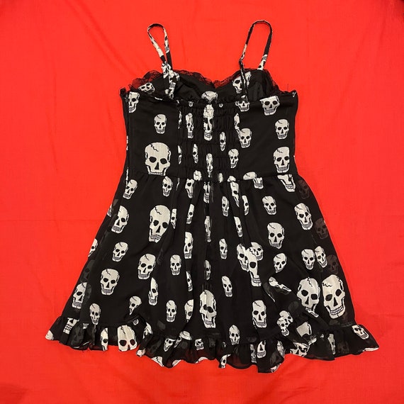 VTG Royal Bones Black & White Skulls Goth Dress XL - Gem