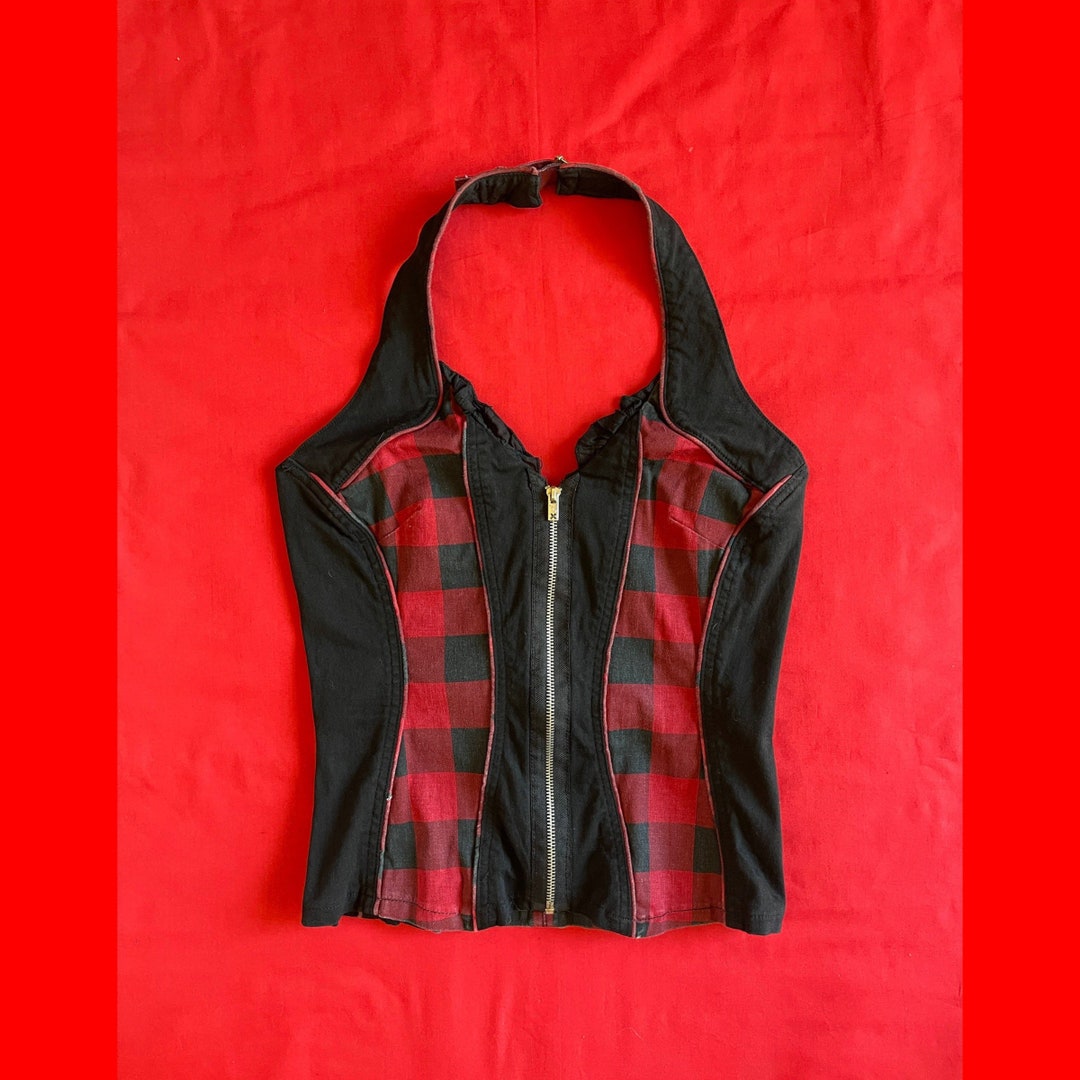 VTG Tripp NYC Red Plaid Halter Top Corset L - Etsy
