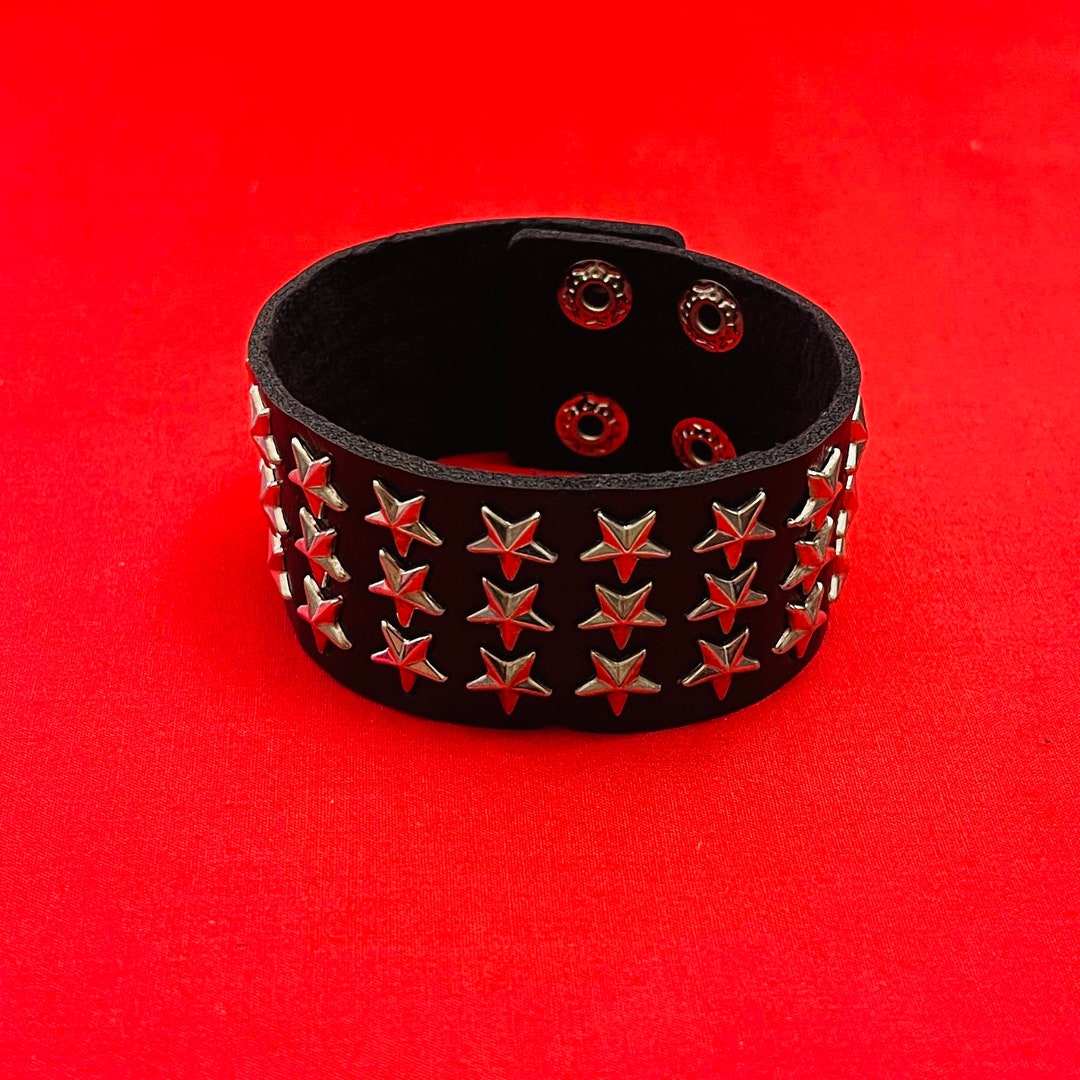 3 Row Star Stud Emo Goth Alt Faux Leather Cuff Wristband Bracelet - Etsy