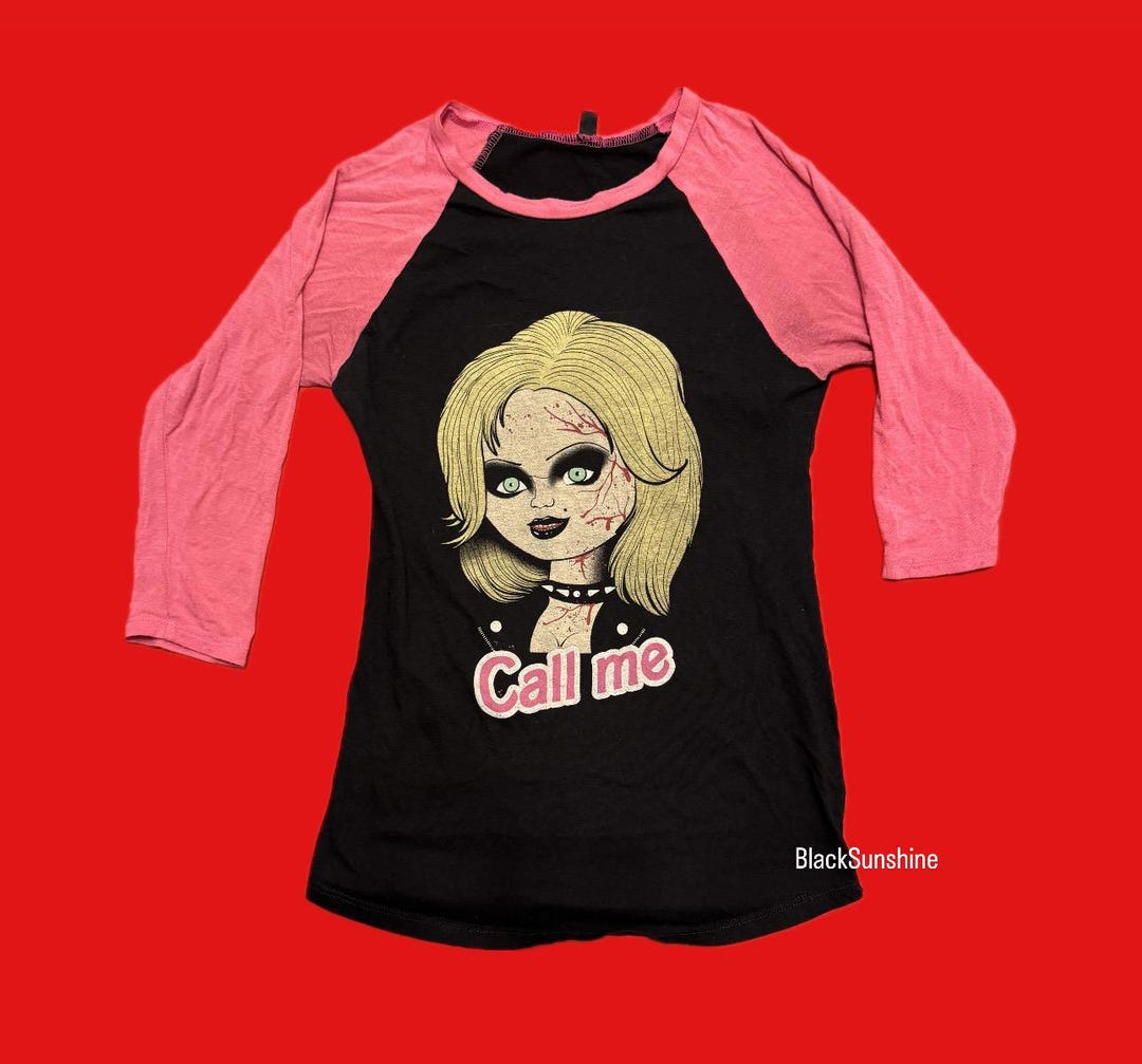 Tiffany Valentine Call Me Chucky Childs Play Pink Black Emo Goth Raglan ...