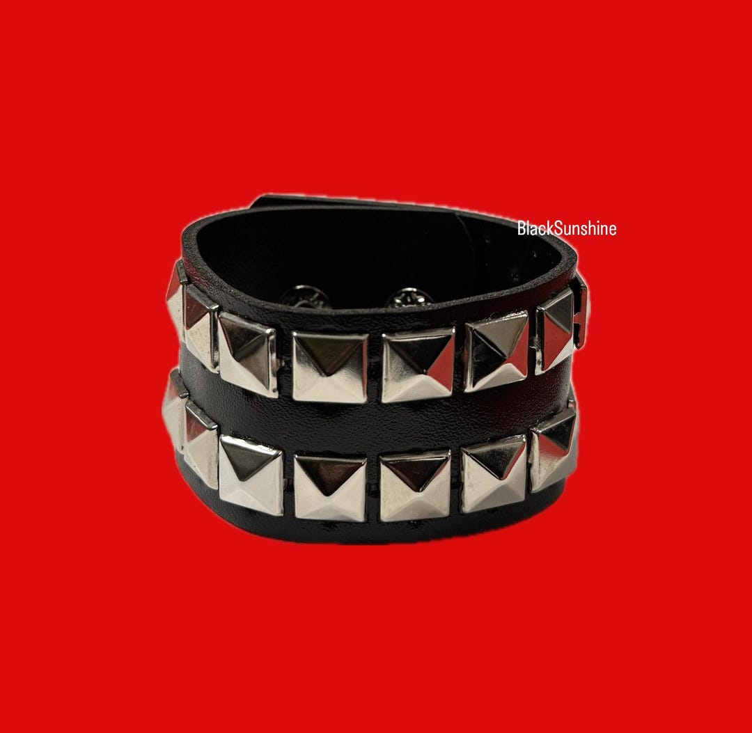 2 Row Pyramid Stud Gap Faux Leather Goth Punk Wristband - Etsy