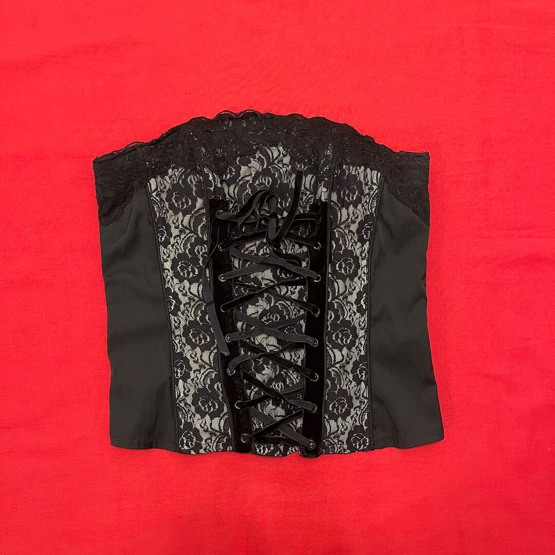 VTG Tripp NYC Black Lace Goth Corset Top L - Etsy