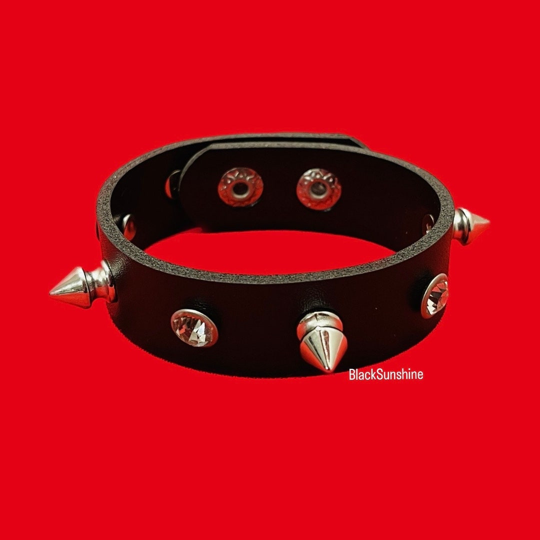 Glam Rhinestone Spike Faux Leather Emo Goth Alt Wristband - Etsy
