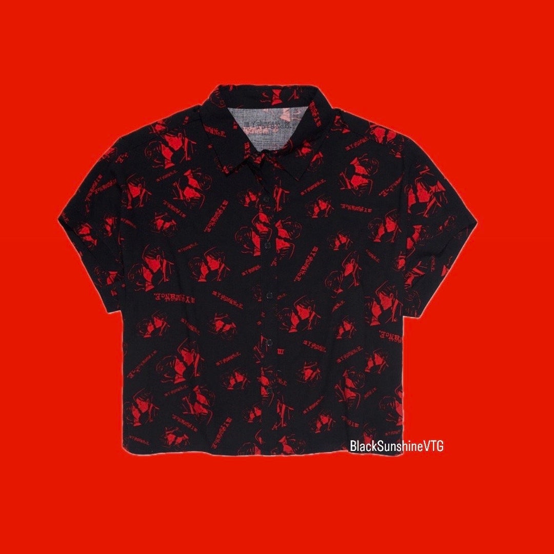 My Chemical Romance Three Cheers Art Girls Woven Button up Emo Goth L ...