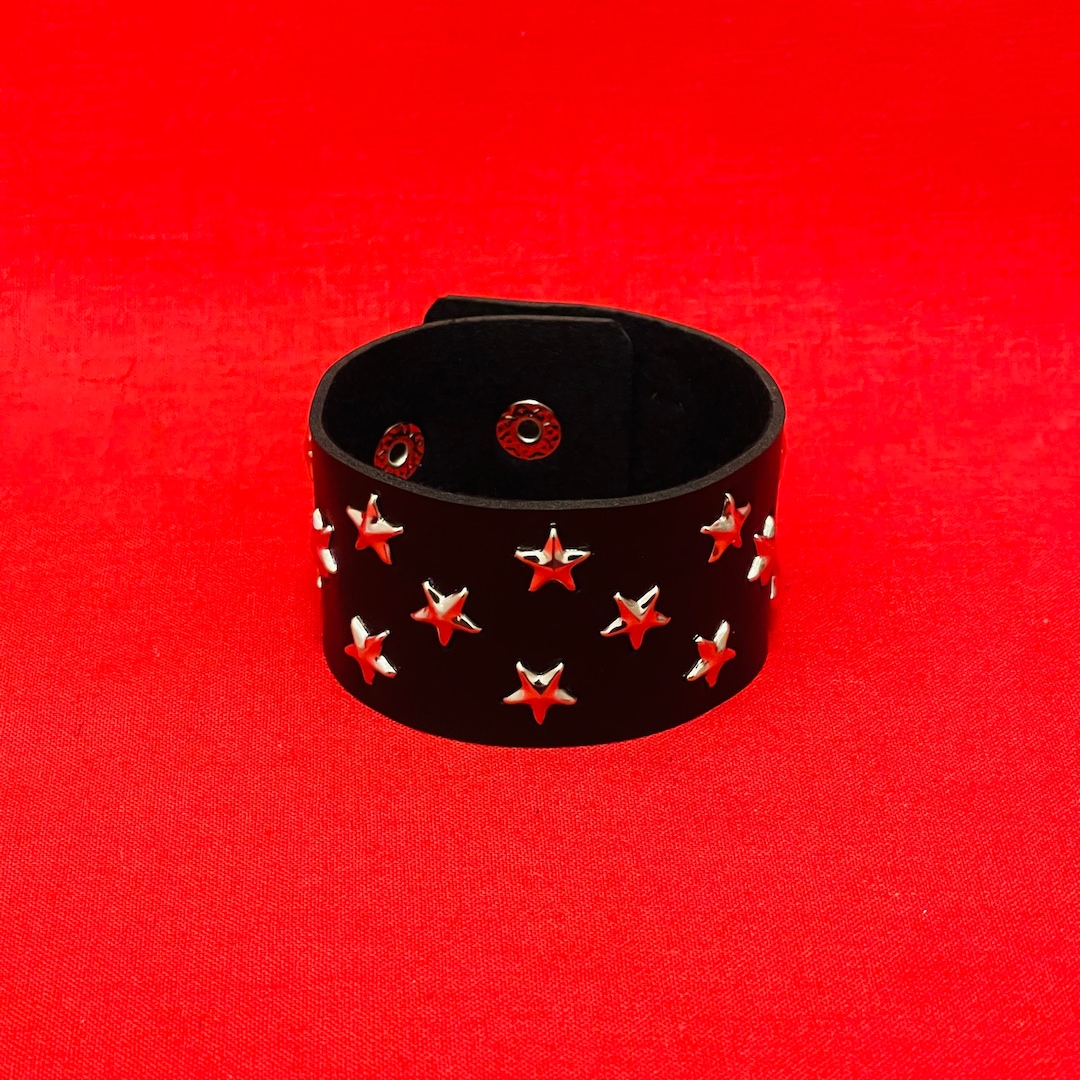 3 Row Star Stud Emo Goth Alt Faux Leather Cuff Wristband Bracelet - Etsy