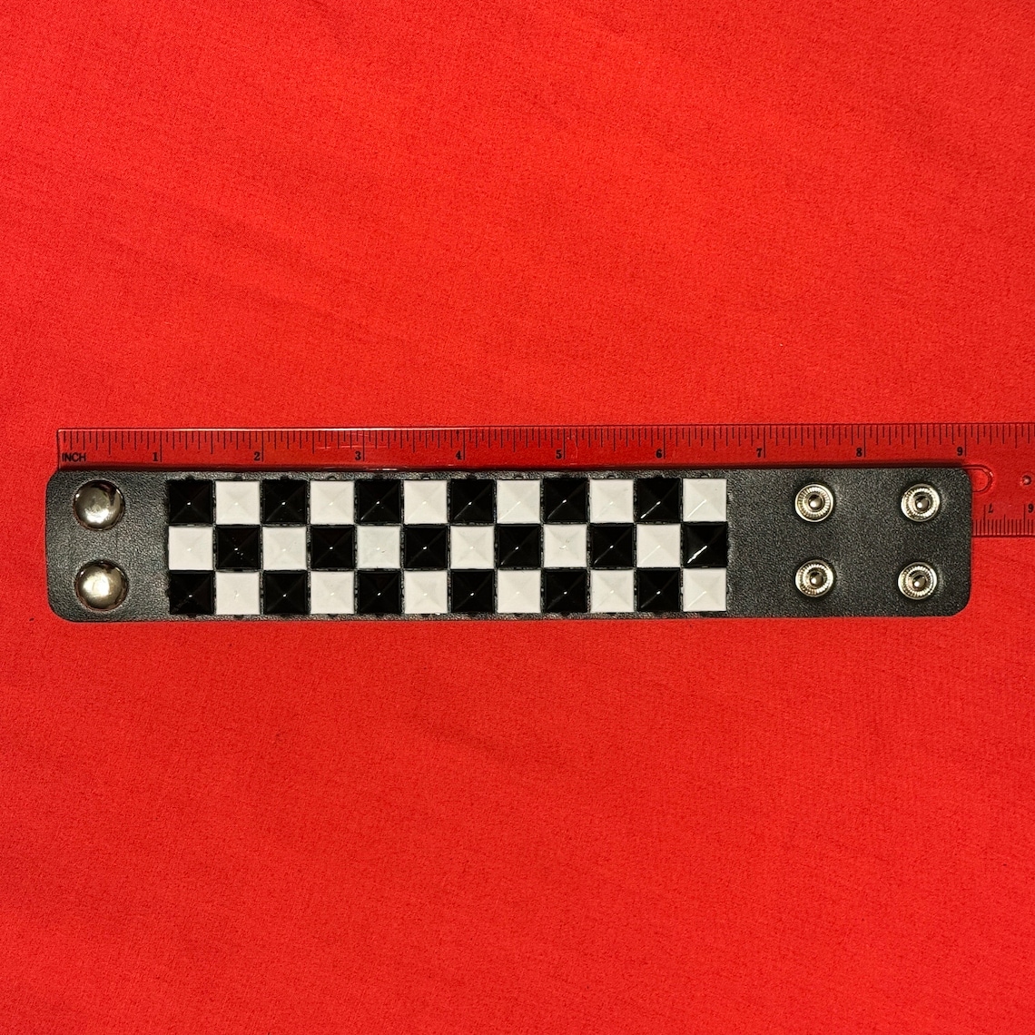 3 Row White & Black Checker Pyramid Spike Emo Goth Alt Wristband Snap ...