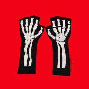 Skeleton Hand Bone Acrylic Emo Goth Spooky Fingerless Gloves ( Short ...
