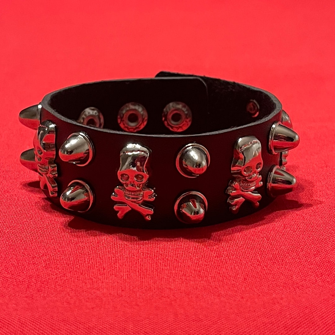 Spiked Skull Emo Goth Alt Faux Leather Wristband Cuff Bracelet - Etsy