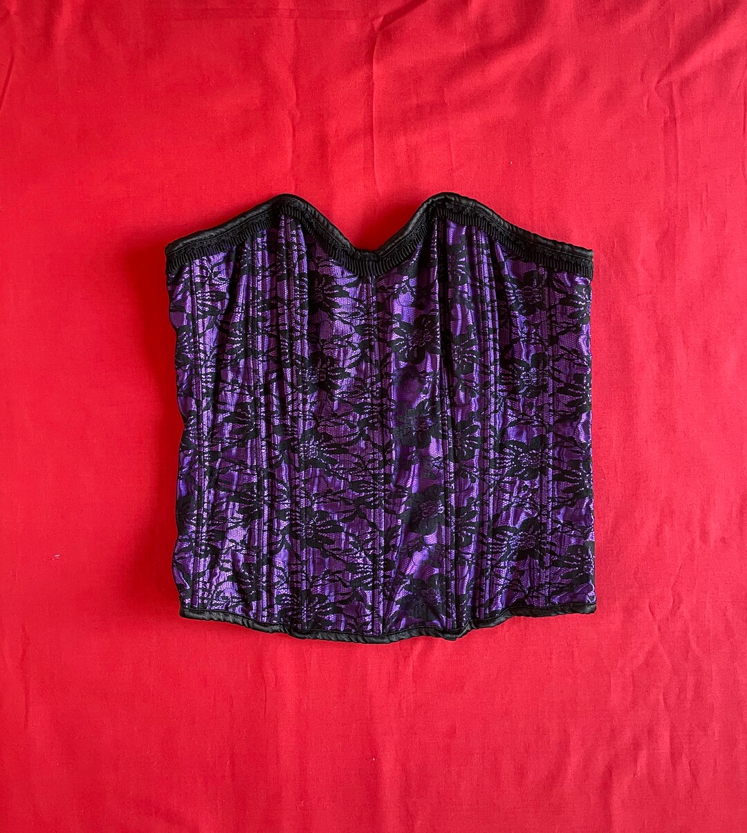 VTG Living Dead Souls Purple Black Gothic Brocade Lace up Boned Corset ...