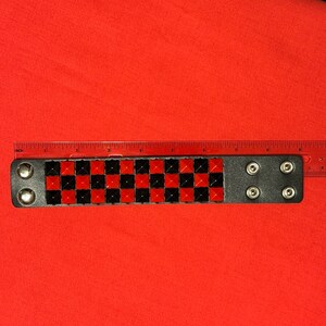 3 Row Red Black Checker Pyramid Spike Emo Goth Alt Wristband Snap ...