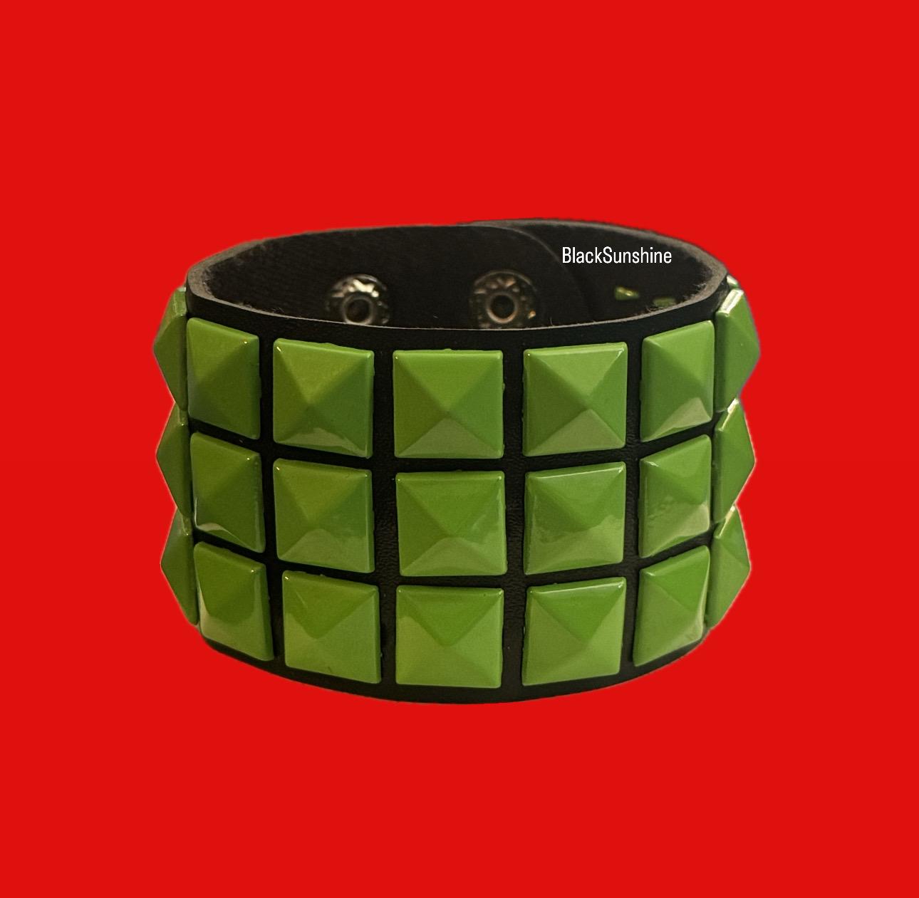 3 Row Green Pyramid Spike Emo Goth Snap Button Wristband Bracelet - Etsy