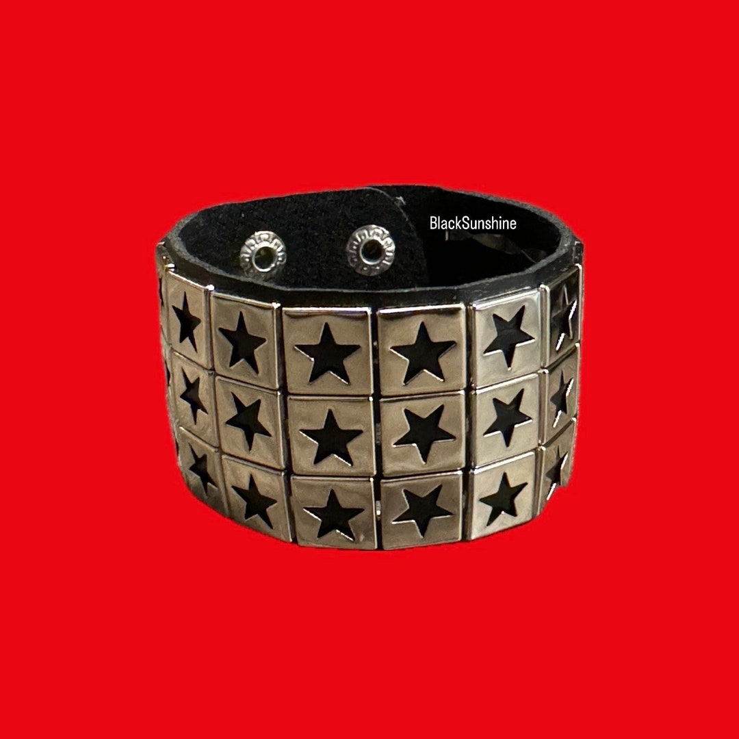 3 Row Inverted Star Stud Emo Goth Alt Wristband Leather Bracelet - Etsy