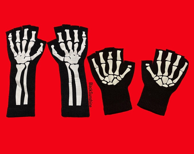 Skeleton Hand Bone Acrylic Emo Goth Spooky Fingerless Gloves Short ...