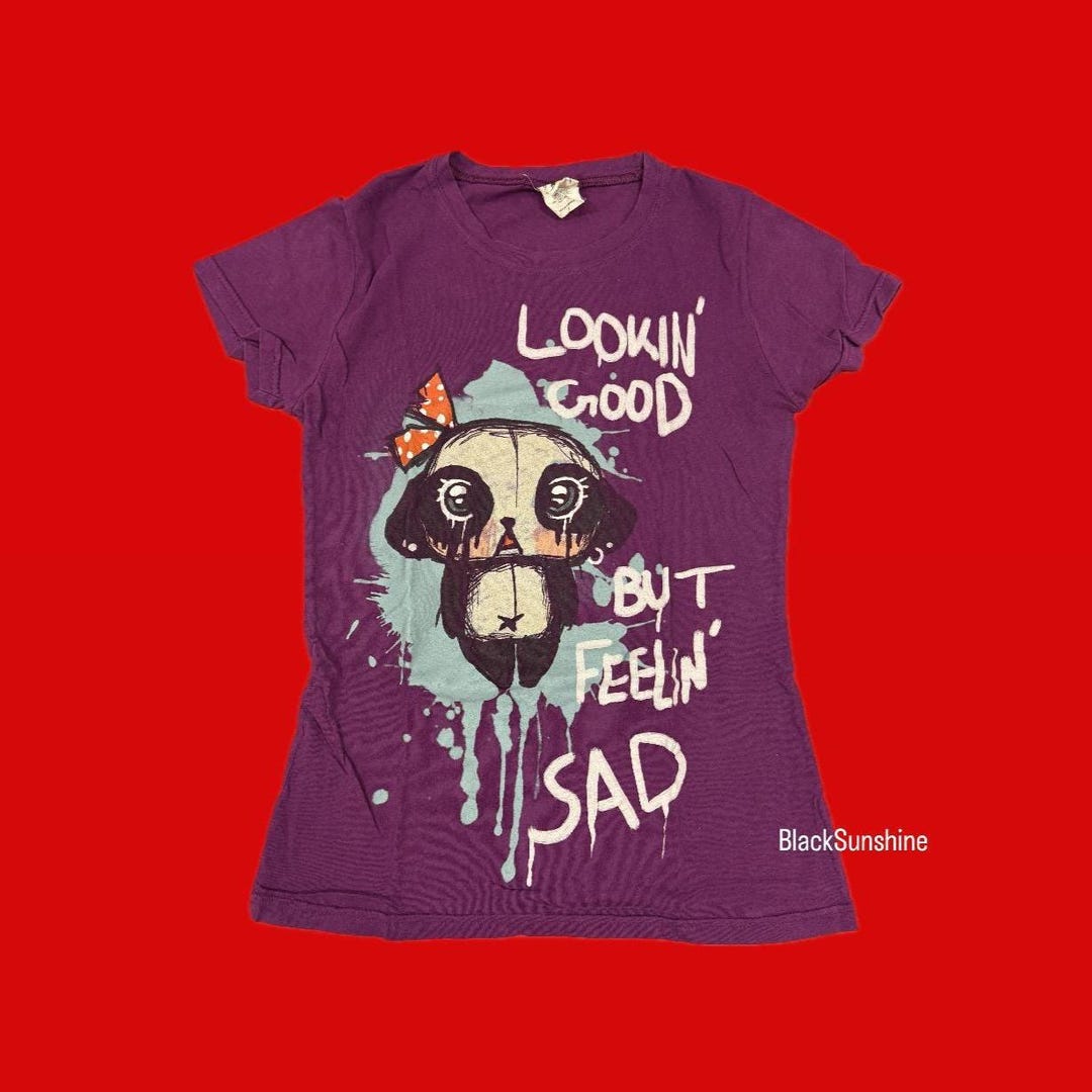 Looking Good Feeling Sad Panda Emo Scene Purple Fitted Shirt S - Etsy