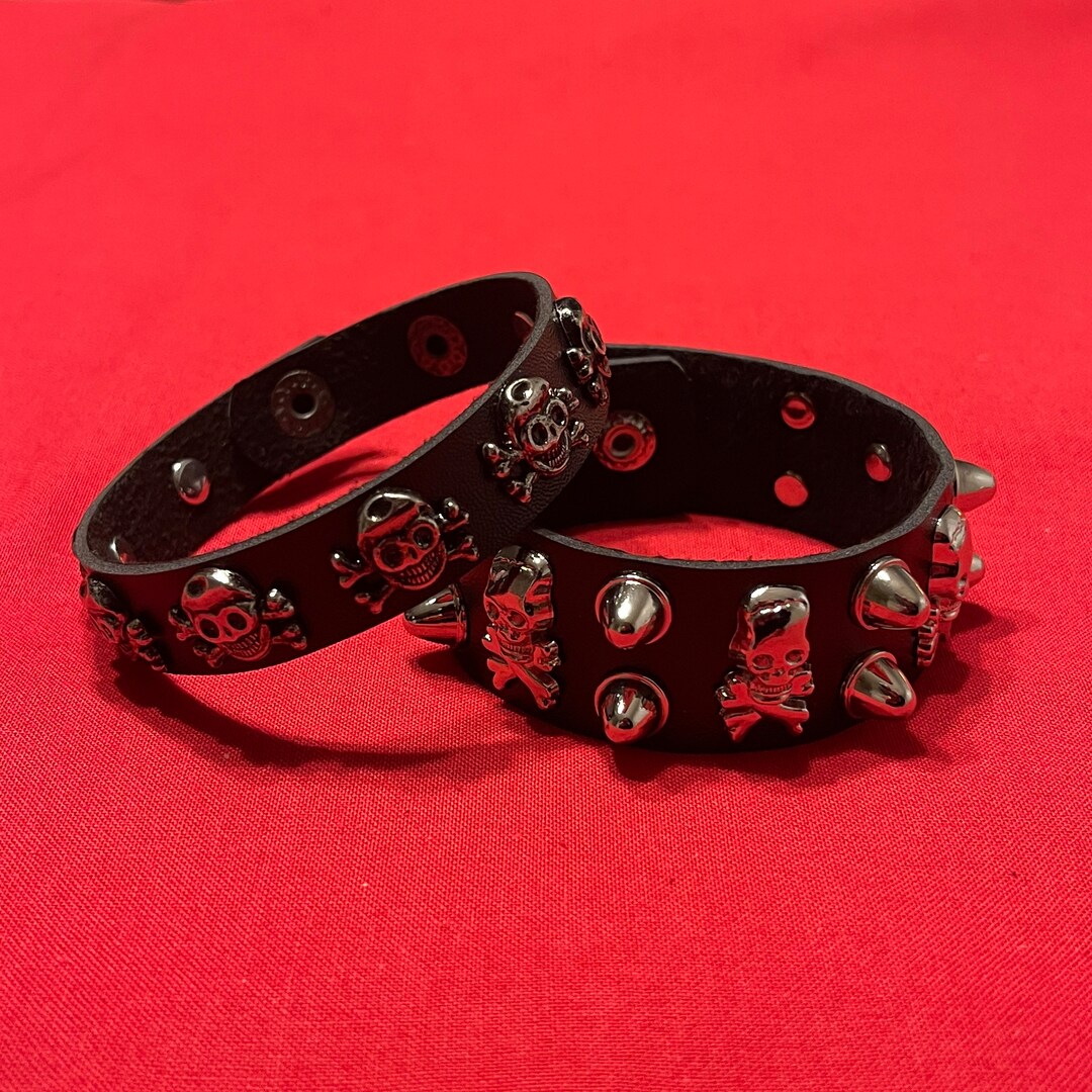 Spiked Skull Emo Goth Alt Faux Leather Wristband Cuff Bracelet - Etsy