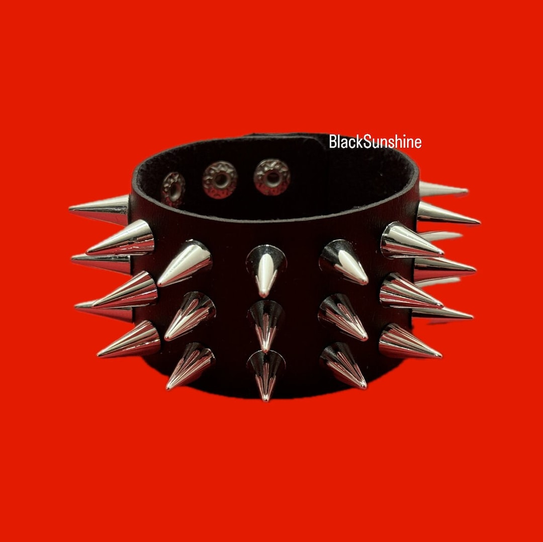 3 Rowsharp Spike Emo Goth Alt Wristband Snap Button Bracelet - Etsy