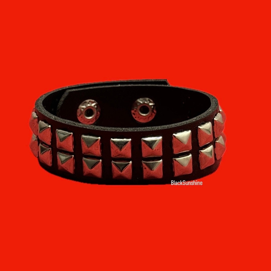 2 Row Pyramid Stud Emo Goth Alt Wristband Snap Button Bracelet - Etsy