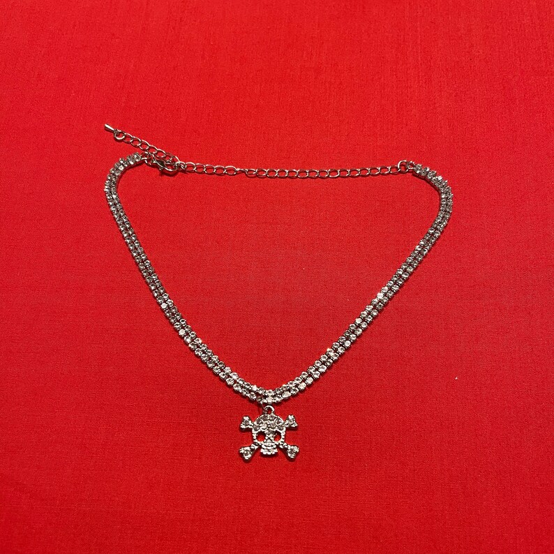Y2K Rhinestone Skull and Crossbones Bling Emo Goth Choker - Etsy