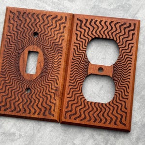 Wood Light Switch Cover Engraved Waves, Tigerwood Switch Plate Cover ...