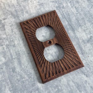 Walnut Wood Light Switch Cover, Sunburst Wood Switch Plate Cover, Light ...