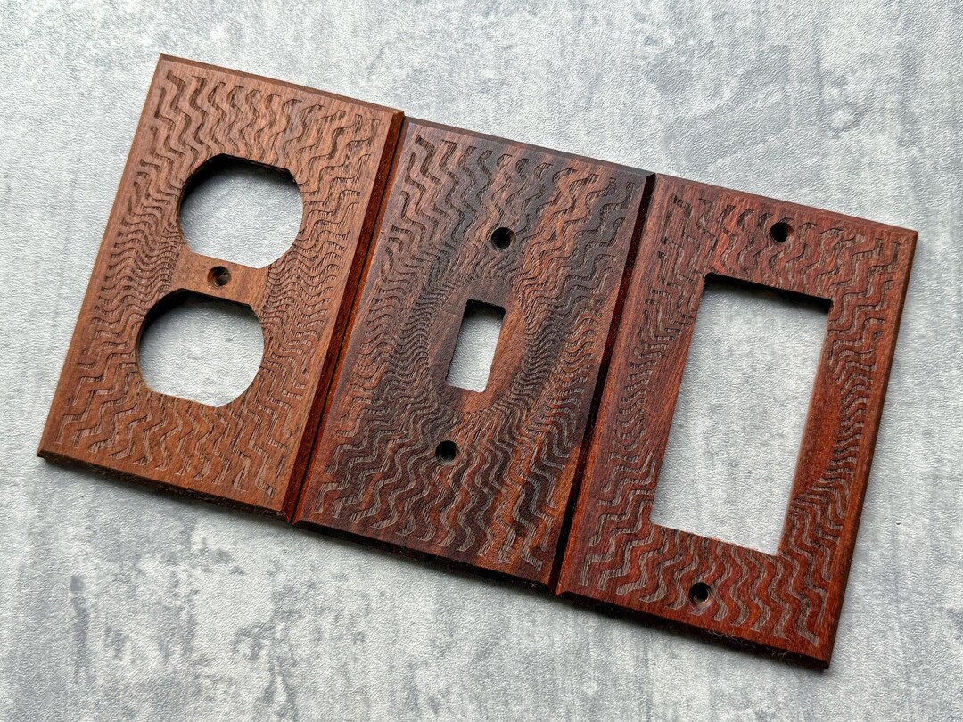 Wood Light Switch Cover, Wood Switch Plate Cover, Engraved Waves ...