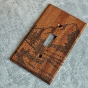 Engraved Wood Switch Plate Cover: Garapa Ash, Outdoors Design - Etsy