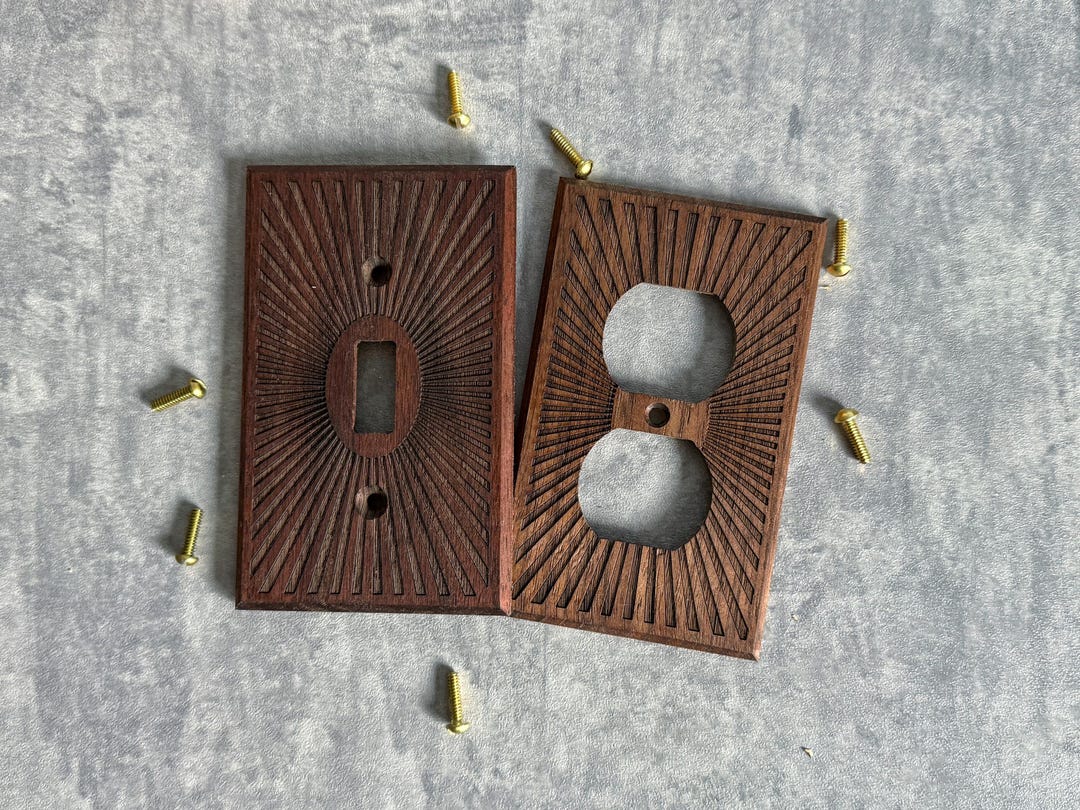 Walnut Wood Light Switch Cover, Sunburst Wood Switch Plate Cover, Light ...