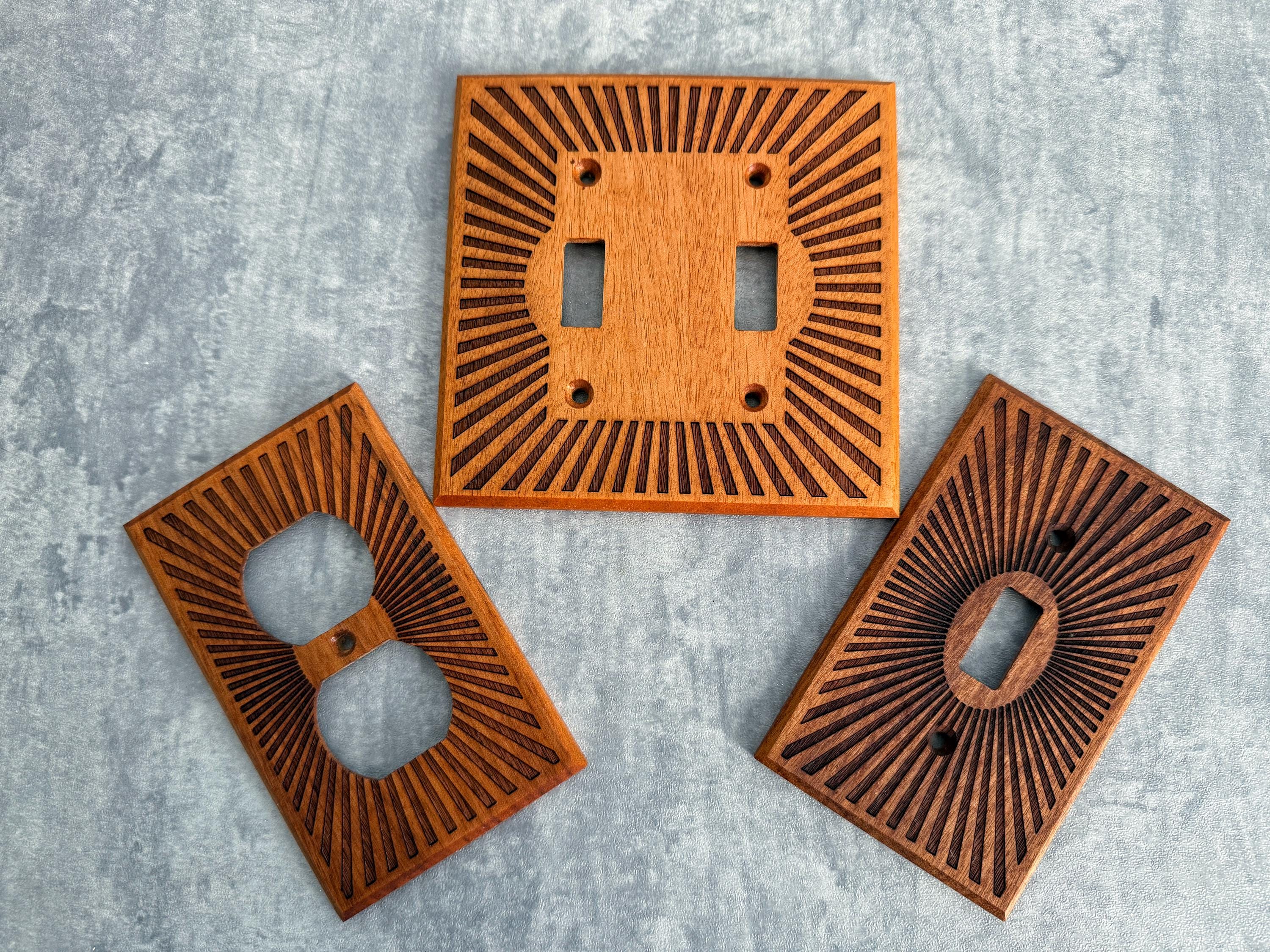 Wood Light Switch Cover, Sunburst Engraved Switch Plate Cover ...