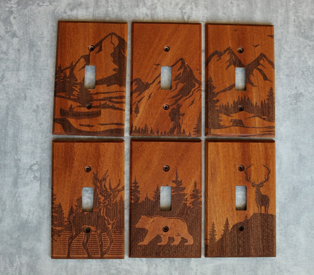 Engraved Wood Switch Plate Cover: Garapa Ash, Outdoors Design - Etsy
