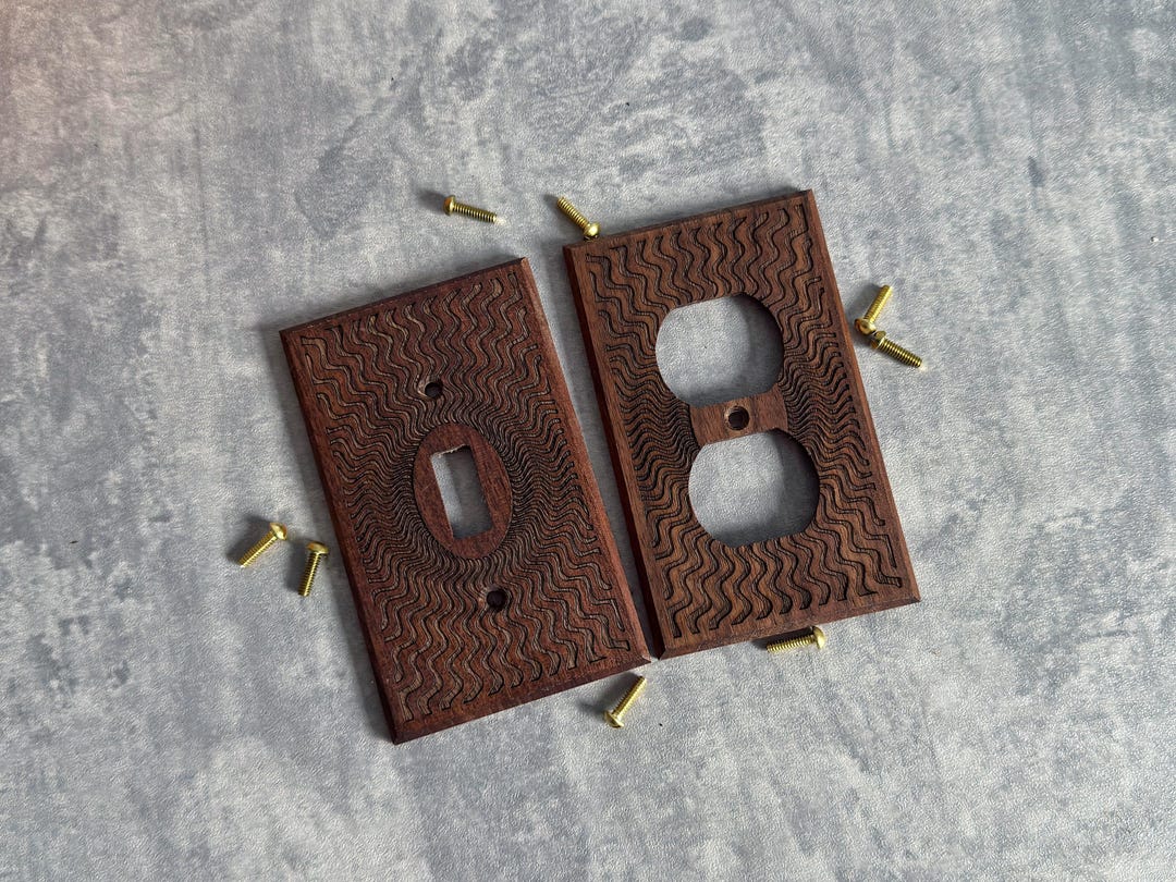 Walnut Wood Light Switch Cover, Waves Engraved Switch Plate Cover ...