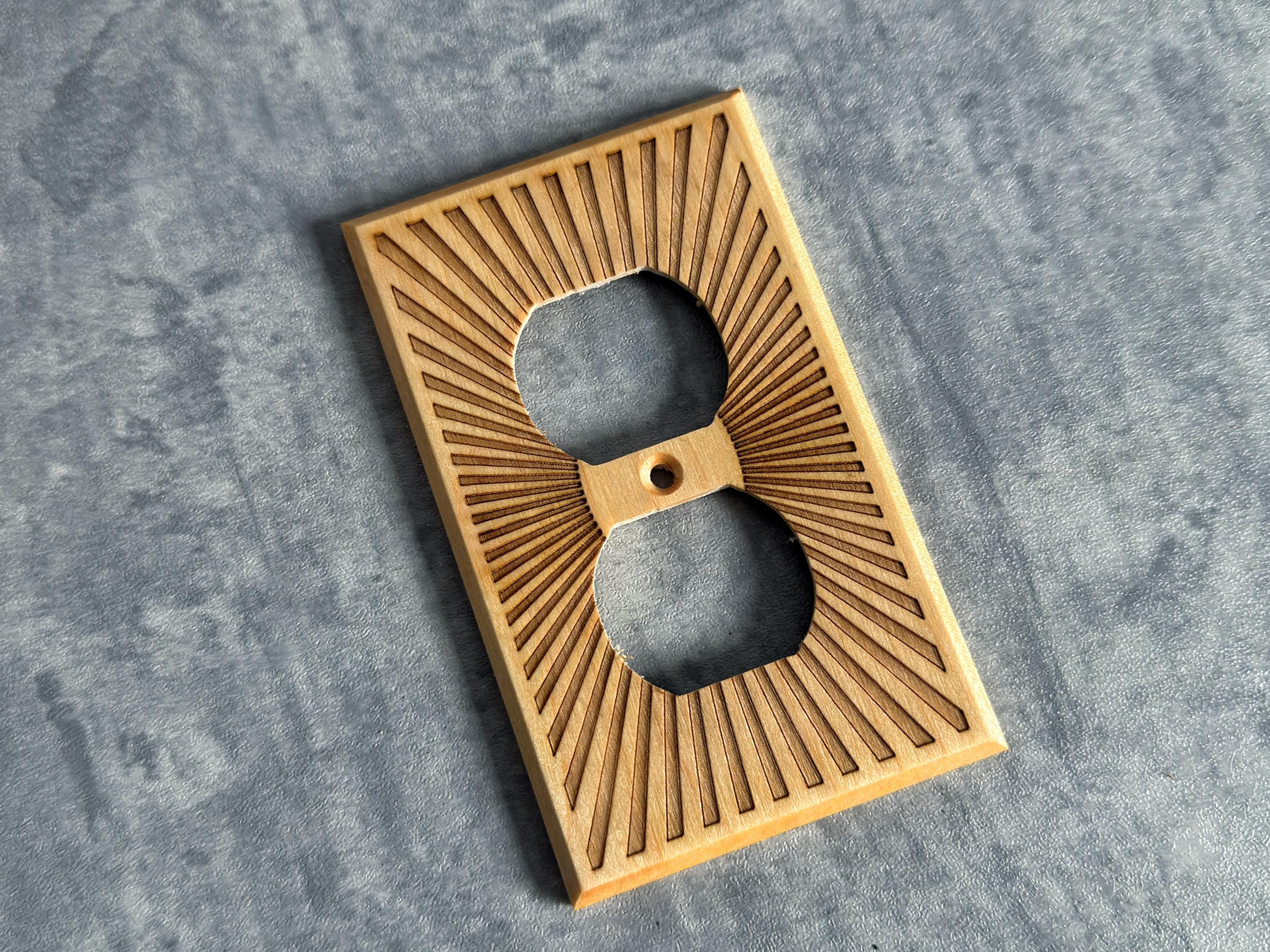 Wood Light Switch Cover Engraved Waves, Maple Wood Switch Plate Cover ...