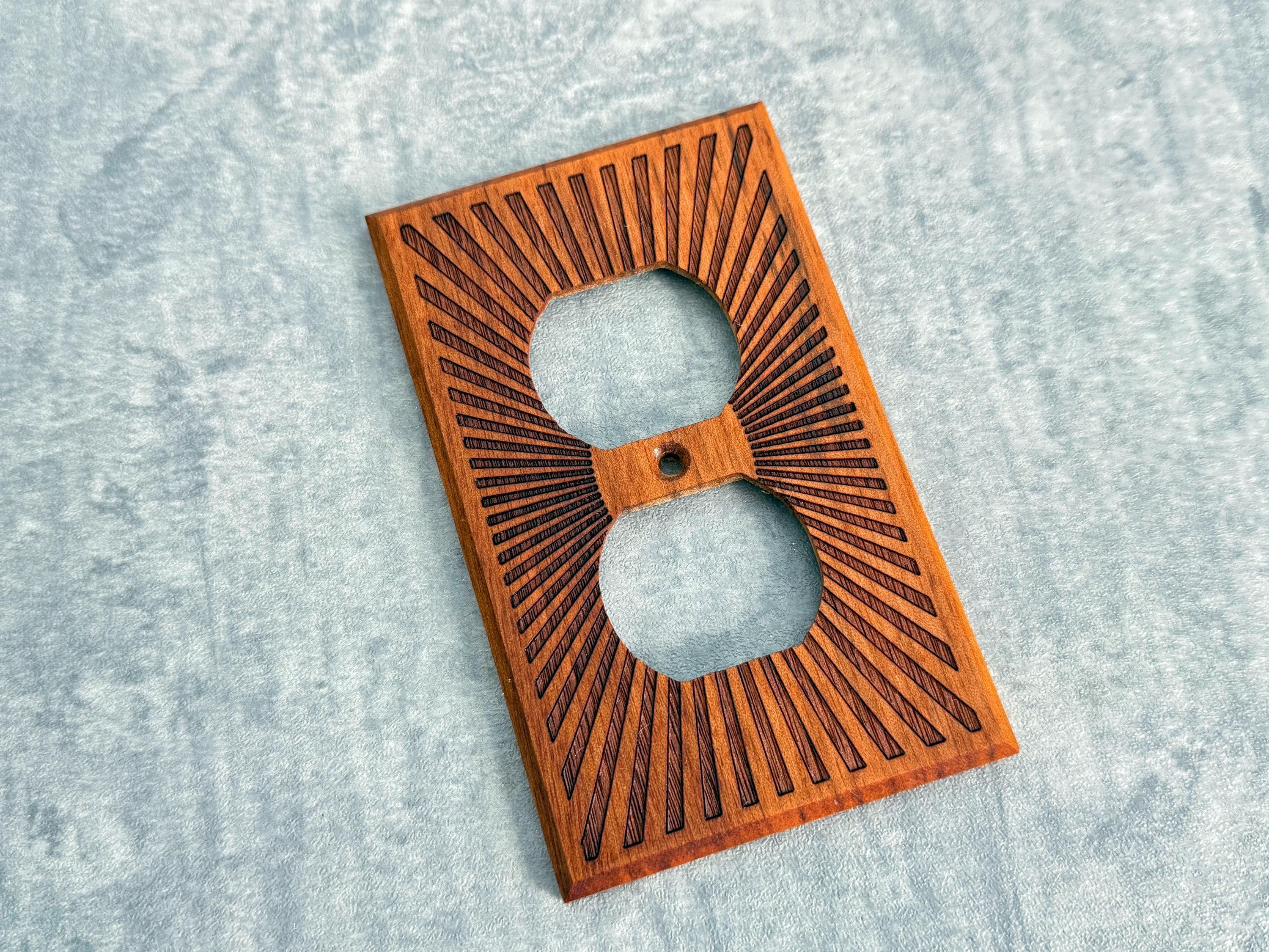 Wood Light Switch Cover, Sunburst Engraved Switch Plate Cover ...