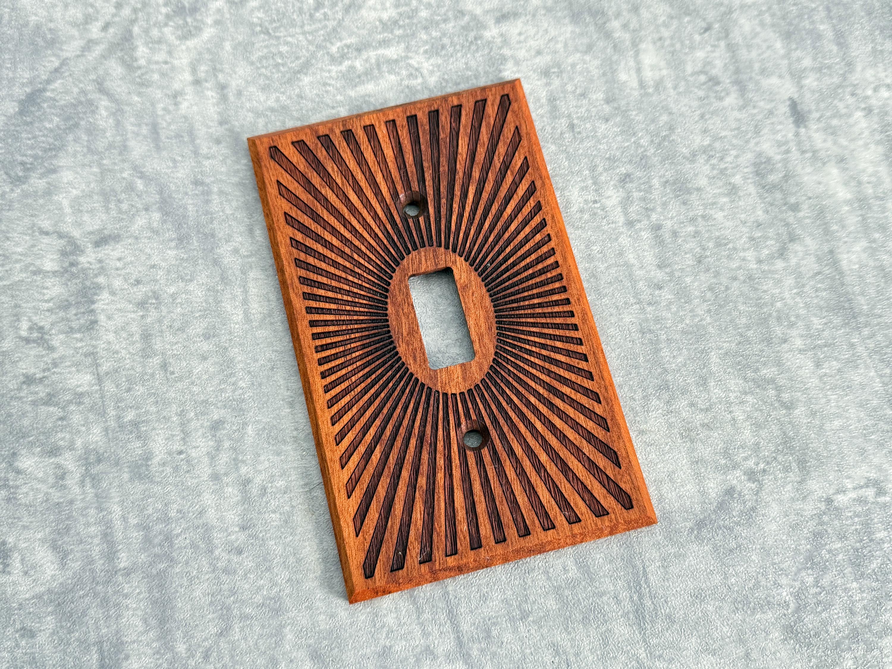 Wood Light Switch Cover, Sunburst Engraved Switch Plate Cover ...