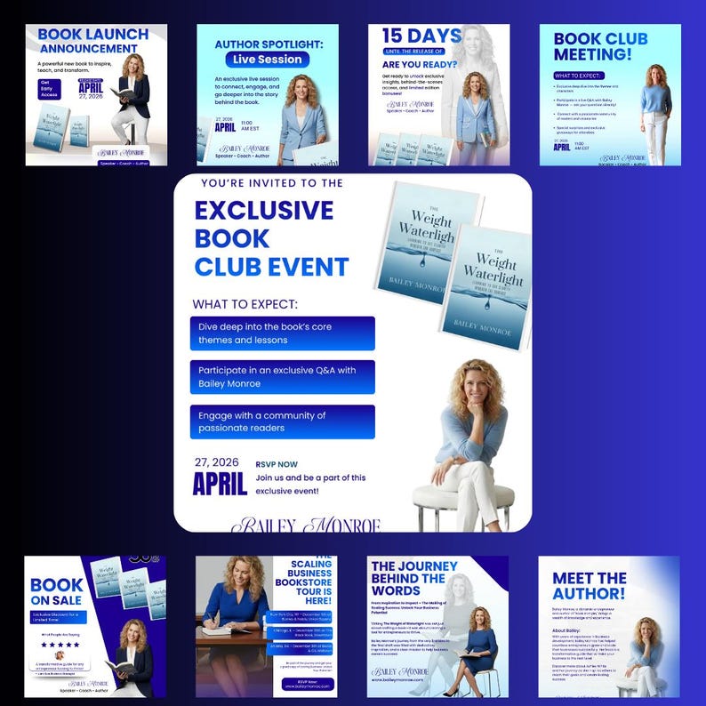 20-in-1 Book Launch Social Media Canva Templates | Author Marketing ...