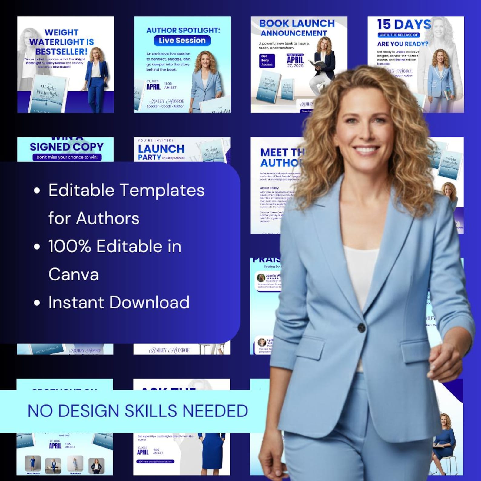 20-in-1 Book Launch Social Media Canva Templates | Author Marketing ...
