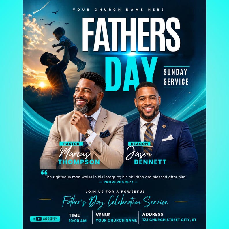 Father's Day Church Flyer Template | Worship Service Poster (canva ...